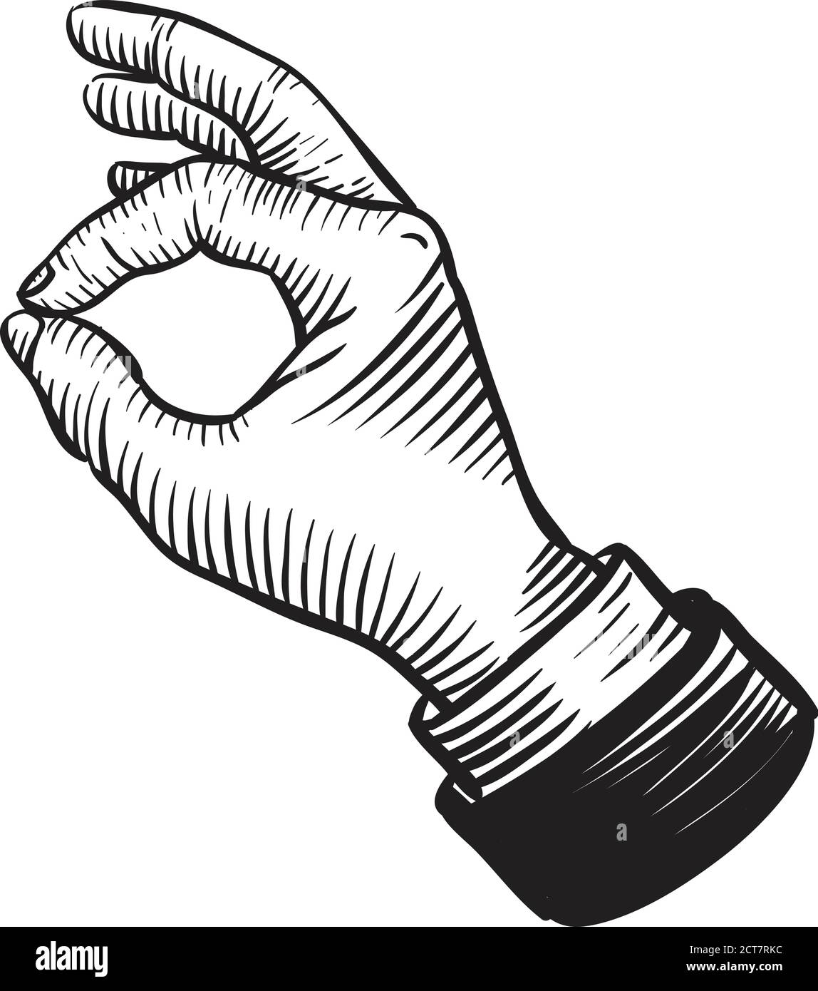 Okay gesture using thumb and index finger. Retro sketch style vector ...