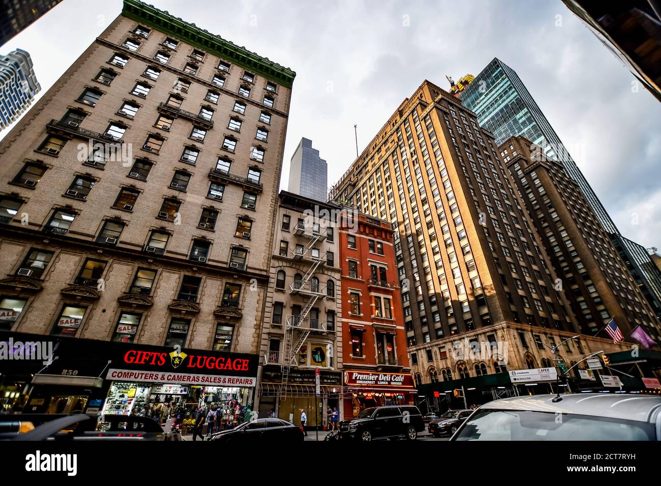 New York, NY - CIRCA 2018: Buildings in New York. Stores on the street ...