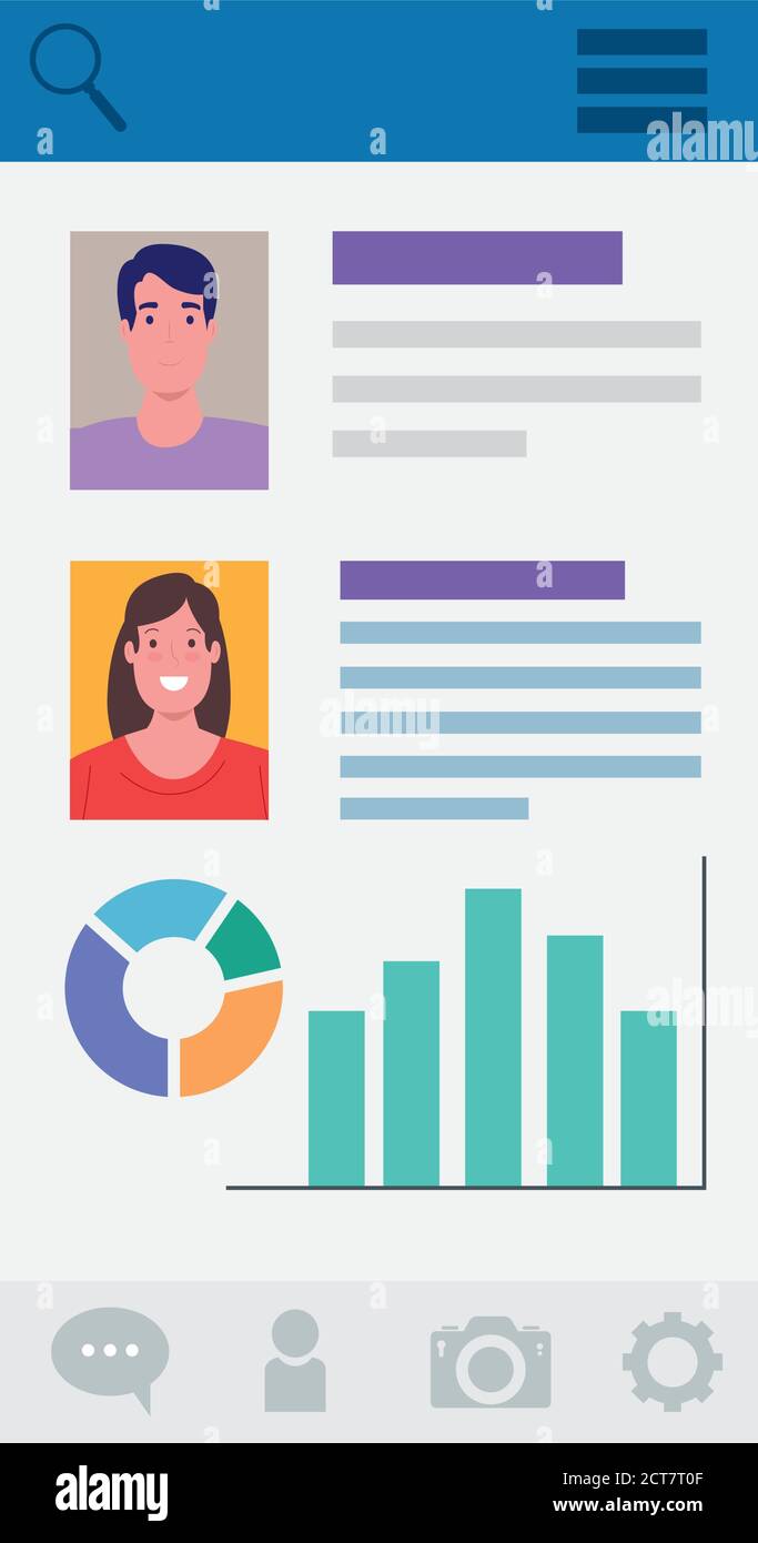 woman man profiles and data on screenshot vector design Stock Vector ...