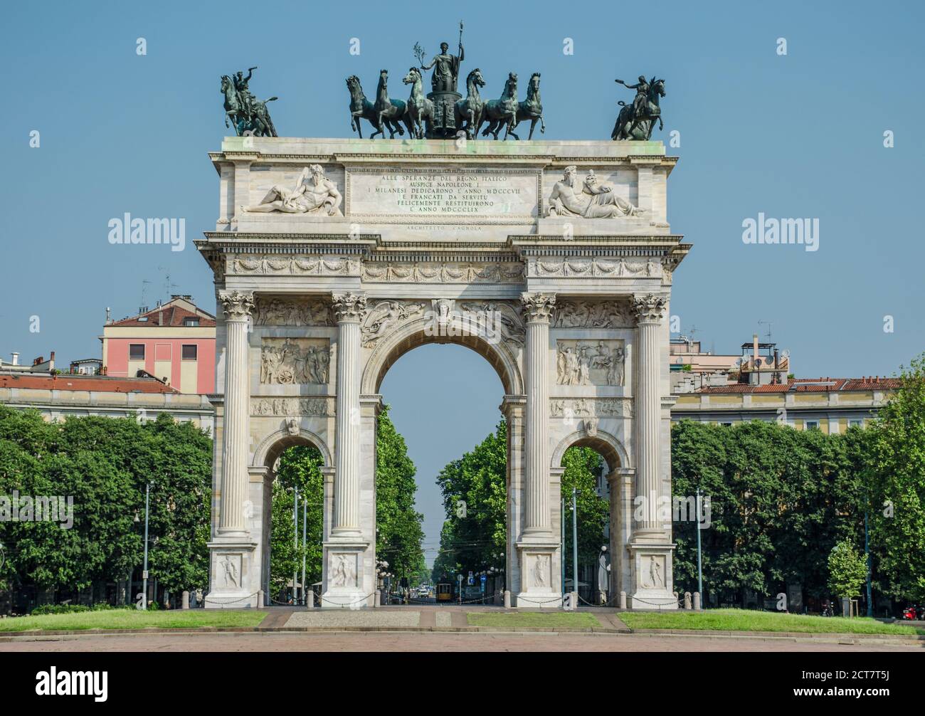 The neoclassical Arch of Peace, a triumphant arch located at Sempione ...