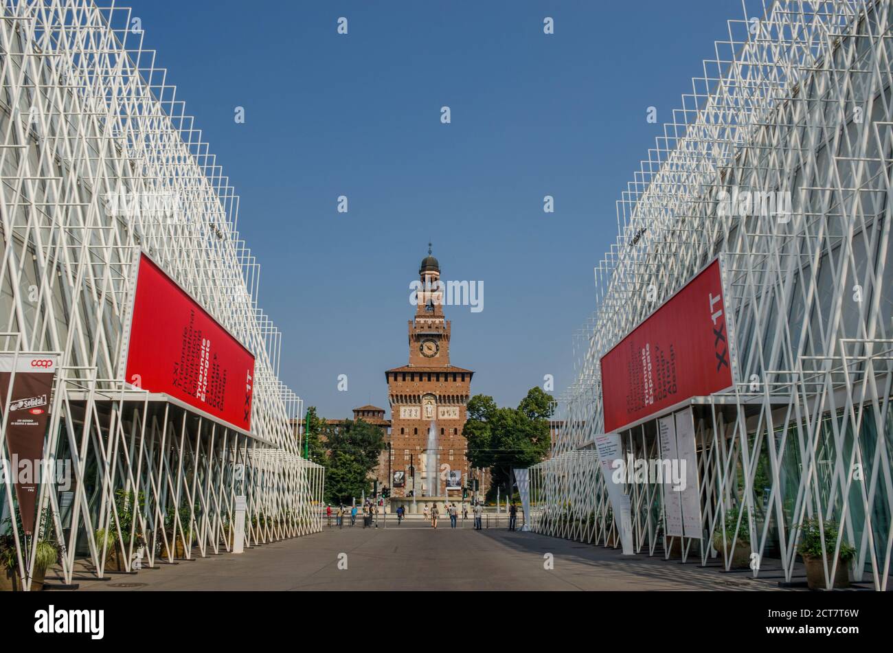 Milan/Italy-July 10, 2016: modern contemporary building and old Sforza ...