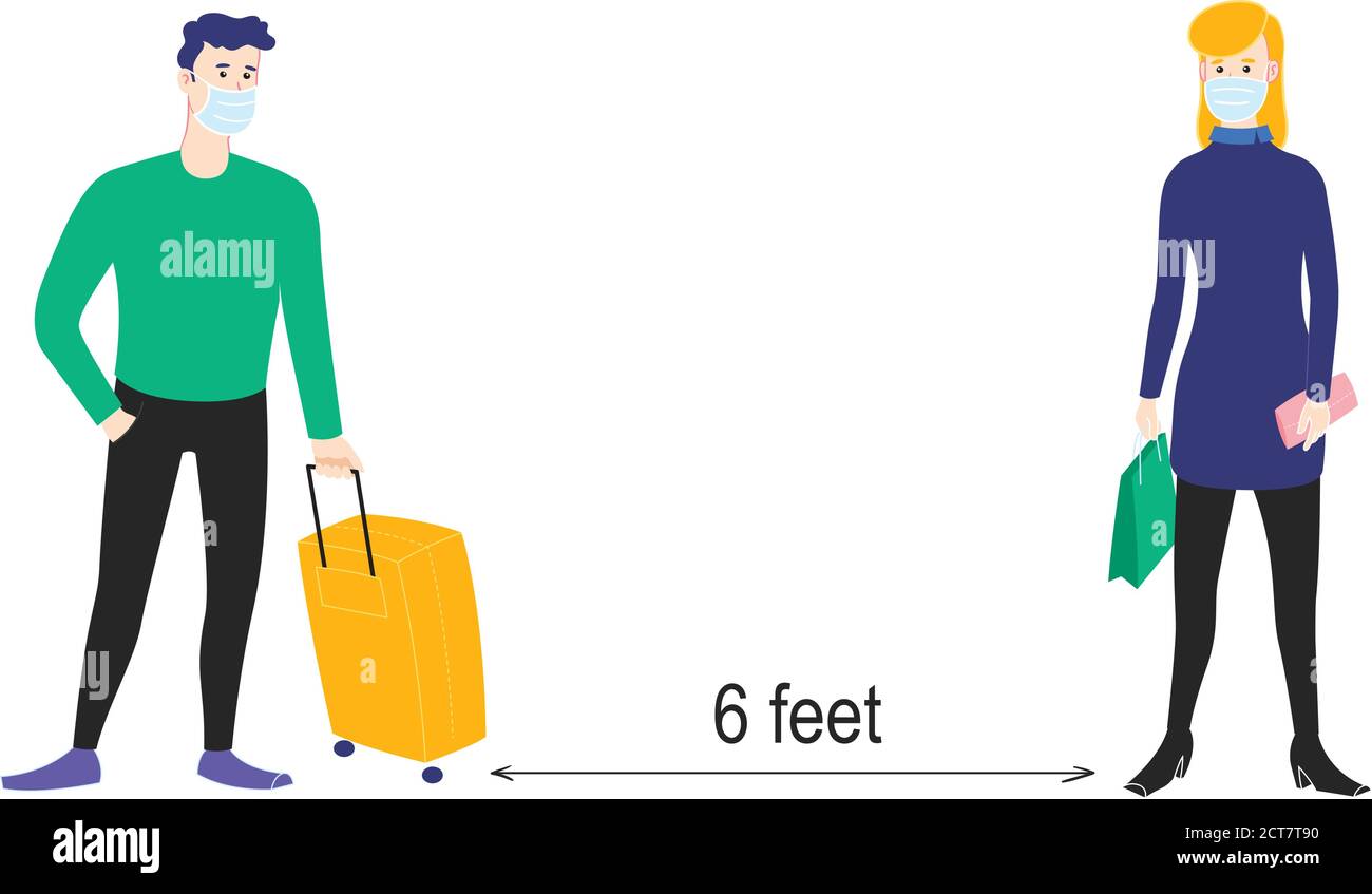 Physical distancing practice. Man and woman keeping distance by 6 feet ...