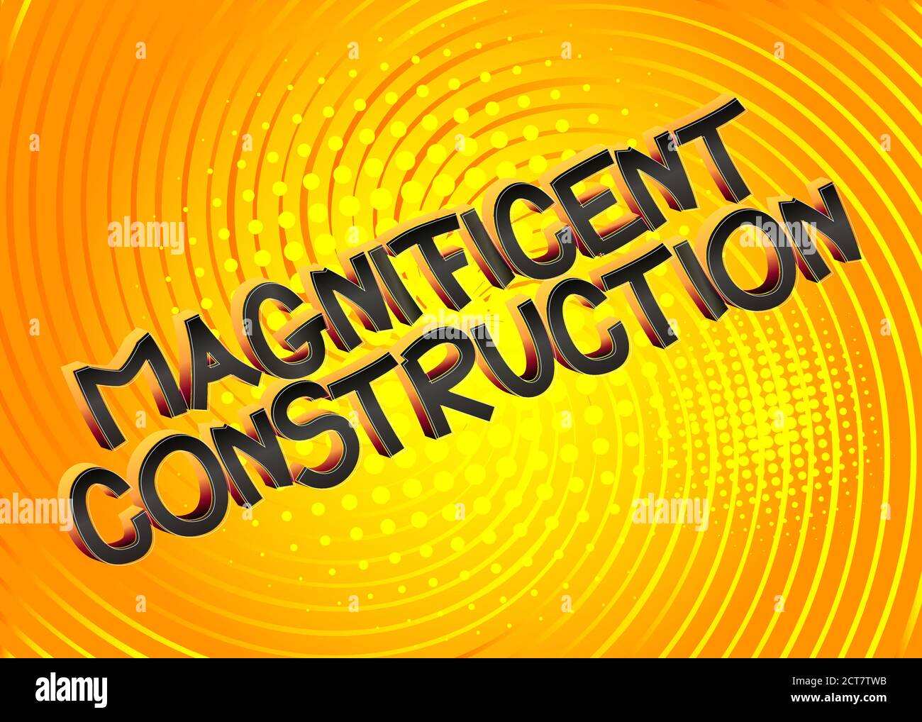 Magnificent Construction comic book style cartoon words on abstract ...