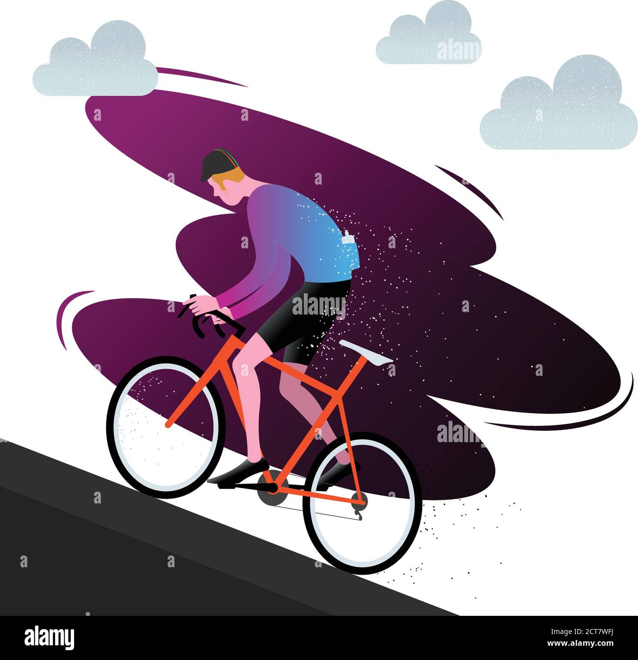 Cyclist riding his bike climbing uphill. Sport vector illustration ...