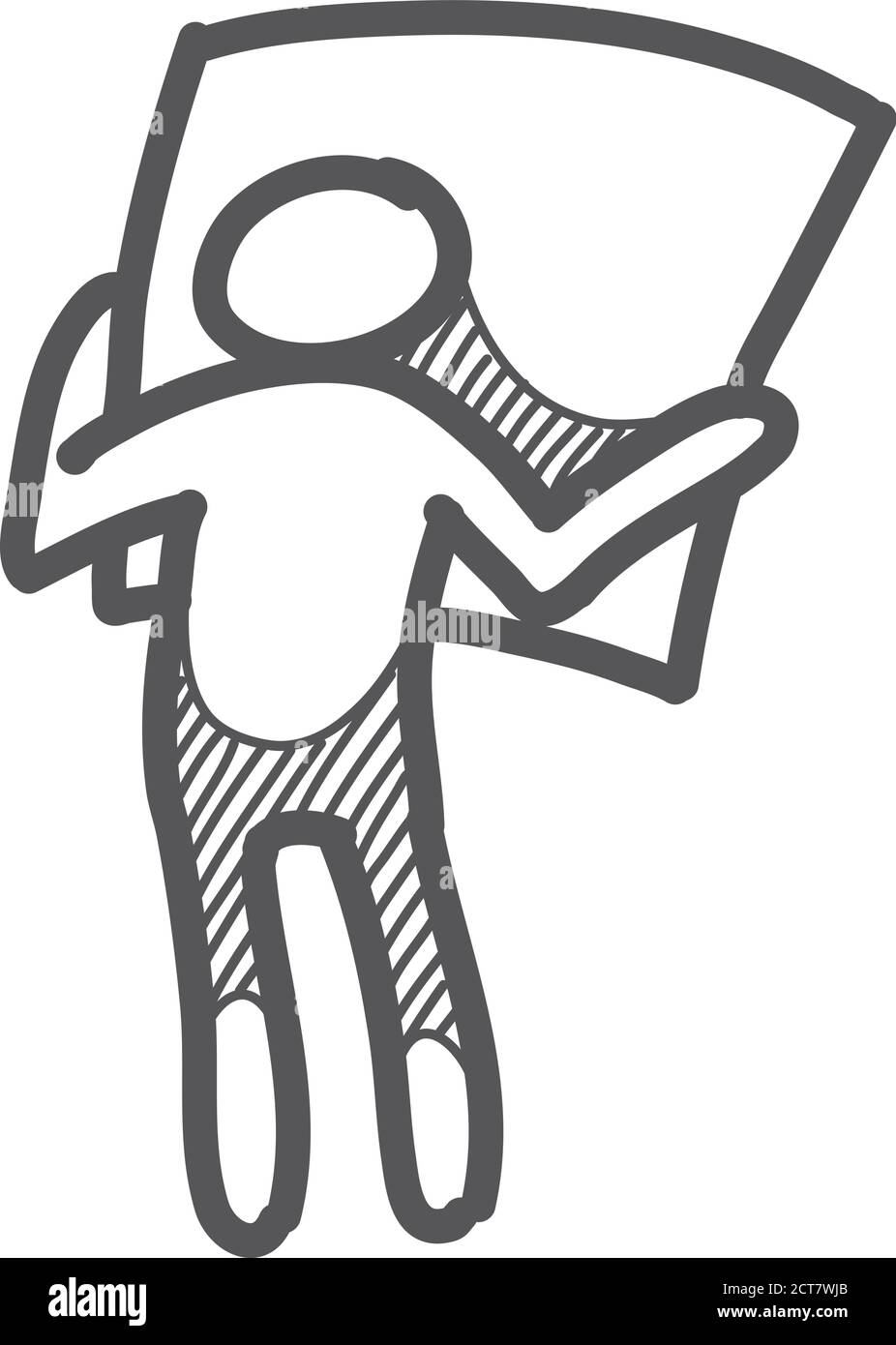 Man holding large paper icon in sketch style. Hand drawn vector ...
