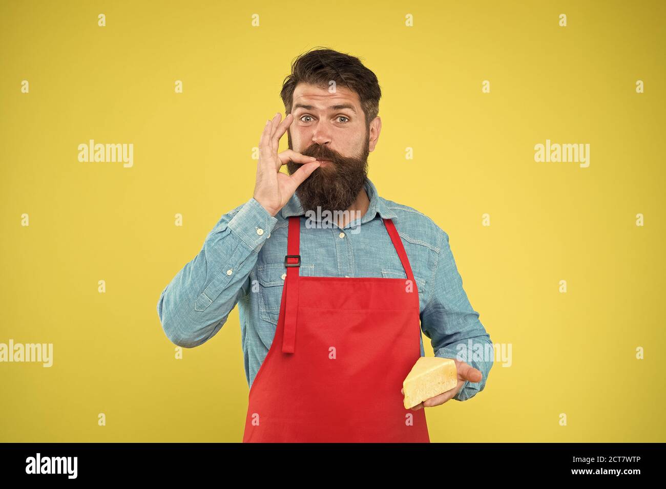 Gourmet product. Cheesemaking concept. Cheese maker. Bearded man in ...