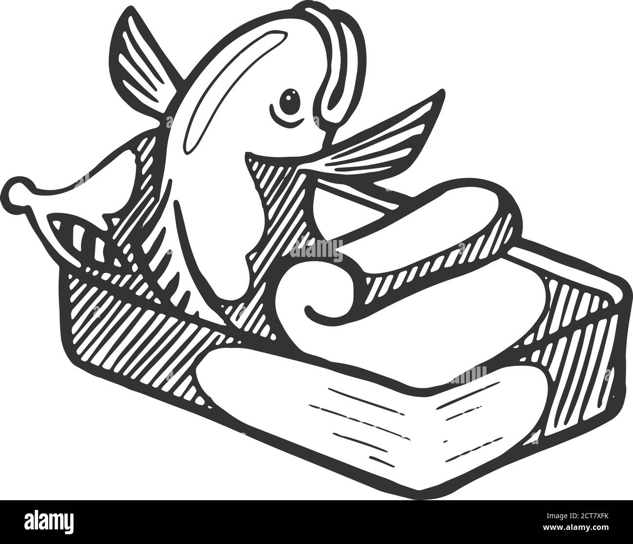 Fish wake up from sleep in canned packaging. Hand drawn vector ...