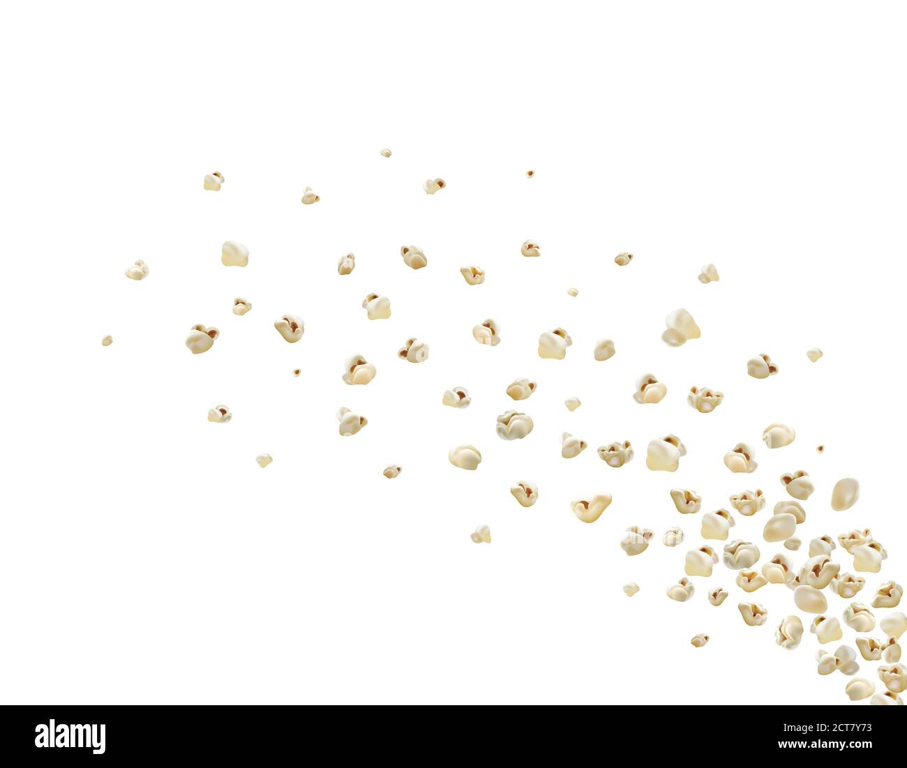 Popcorn splash. Realistic vector popcorn flying. A lot of popcorn Blow ...