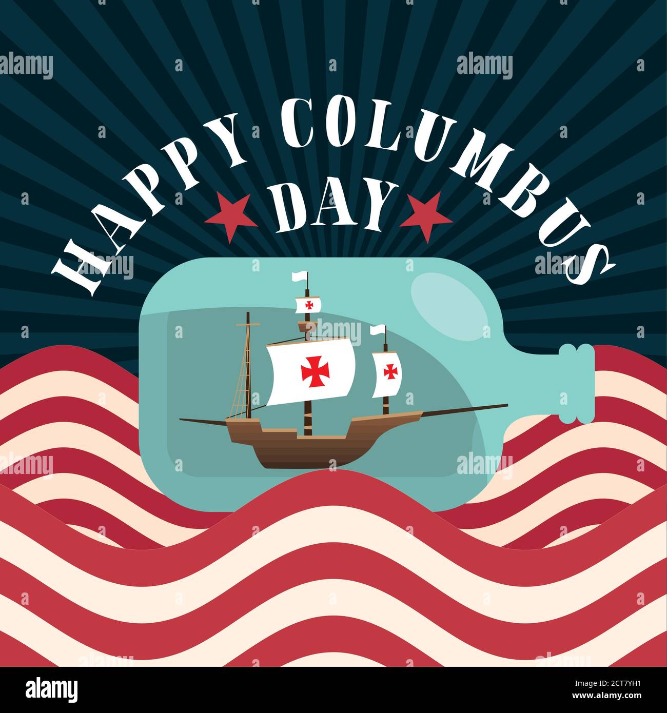 Columbus ship inside water bottle with usa flag design of happy ...