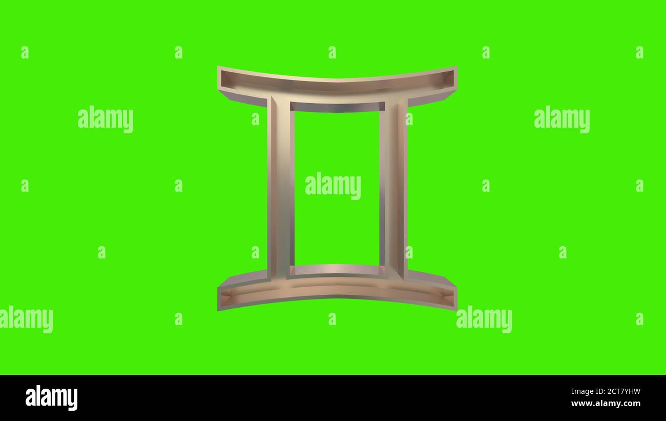 Golden Gemini (Twins) Astrological Zodiac sign on a green screen. 3d ...