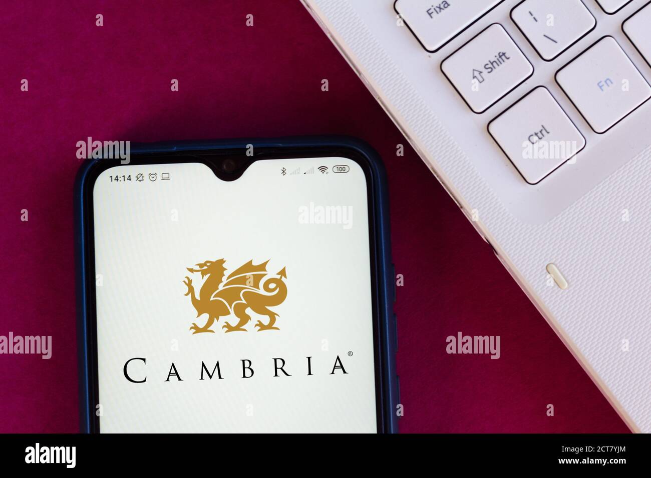 In this photo illustration of the Cambria logo seen displayed on a ...