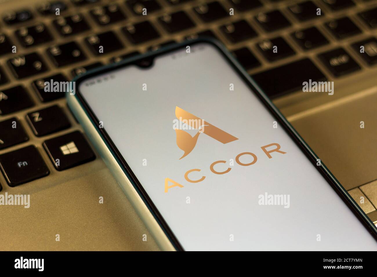 In this photo illustration the Accor S.A. (Accor Hotels) logo seen ...
