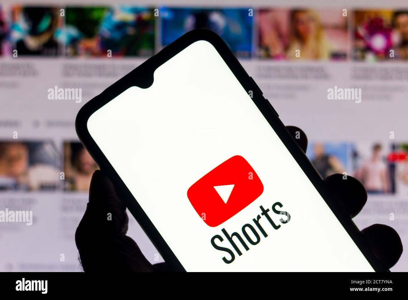 In this photo illustration a YouTube Shorts logo is seen displayed on a ...