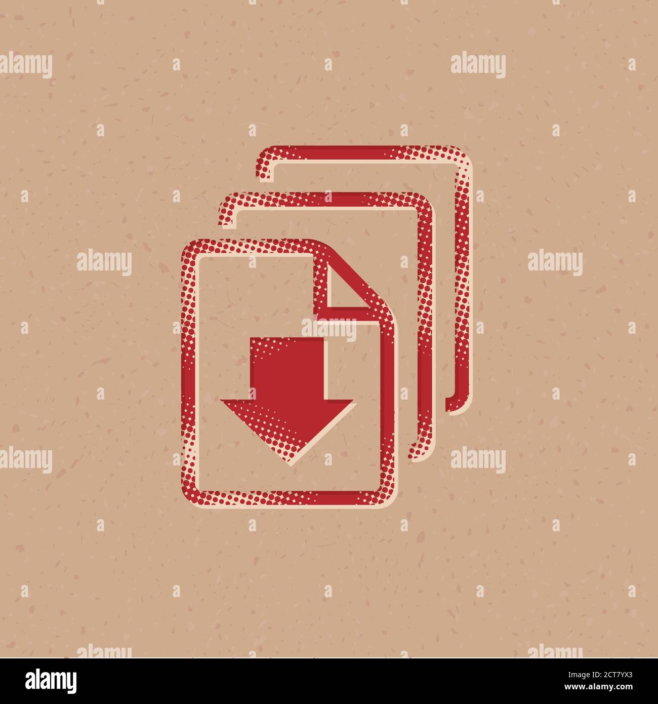 Multiple download arrow icon in halftone style. Grunge background ...