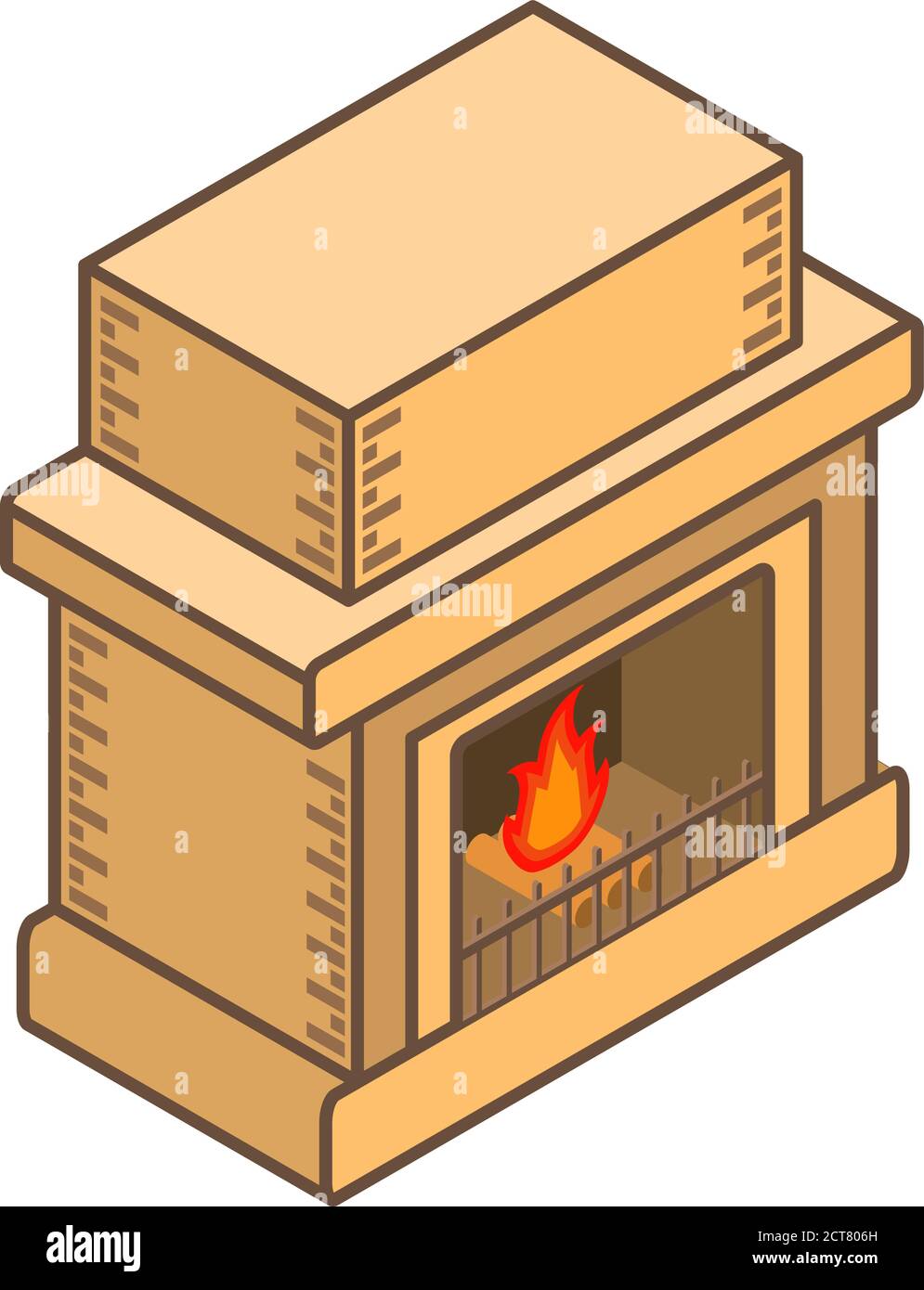 Interior design element. A stone isometric fireplace for heating system ...