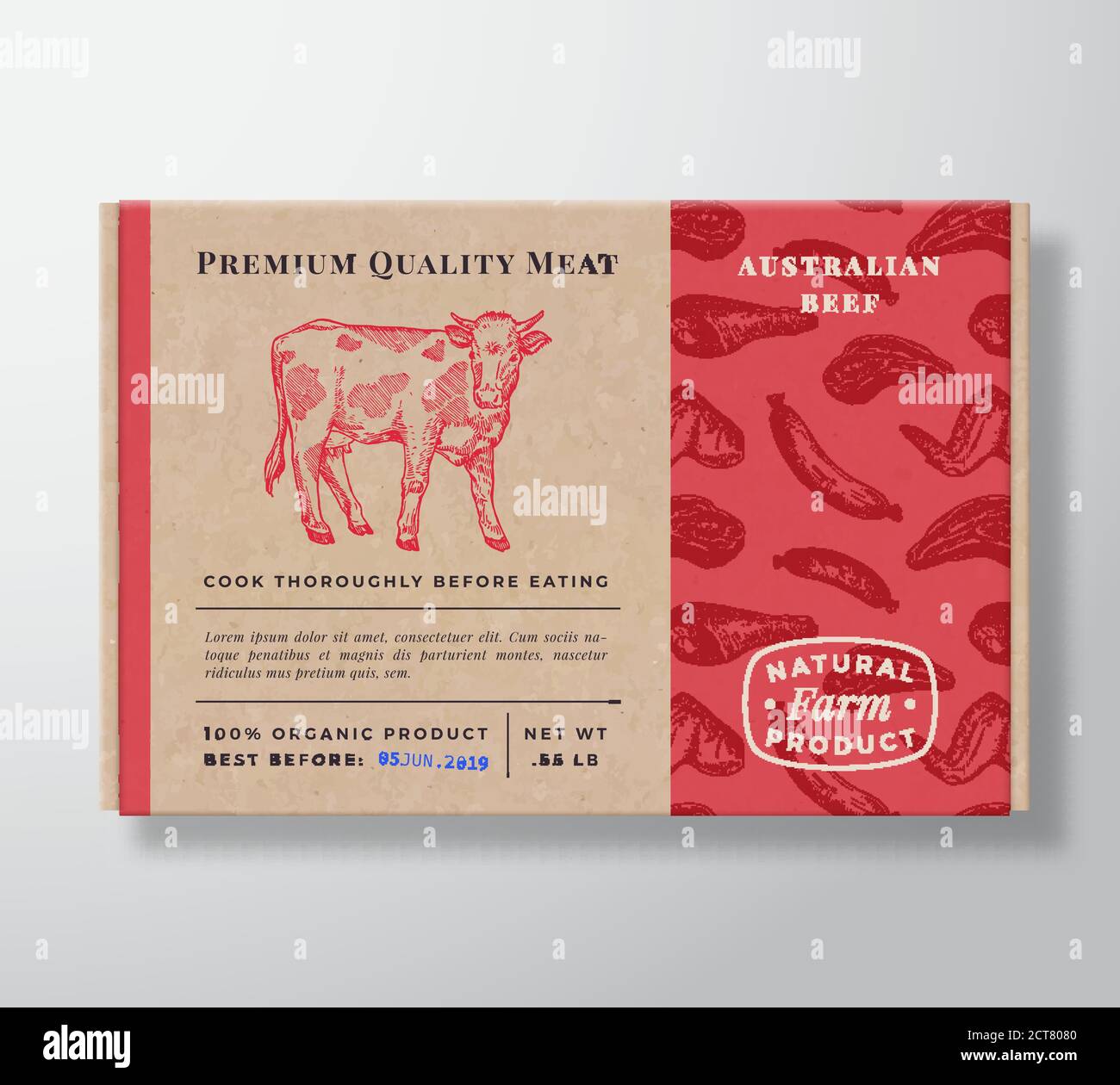 Meat Pattern Realistic Cardboard Box Container. Abstract Vector ...