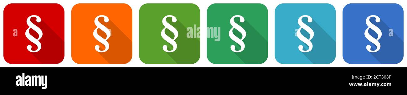 Paragraph icon set, flat design vector illustration in 6 colors options ...