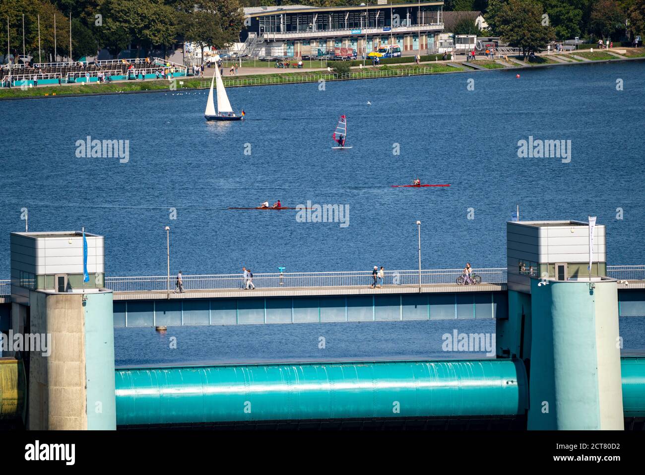 Lake Baldeney, a Ruhr reservoir, dam, with hydroelectric power plant ...