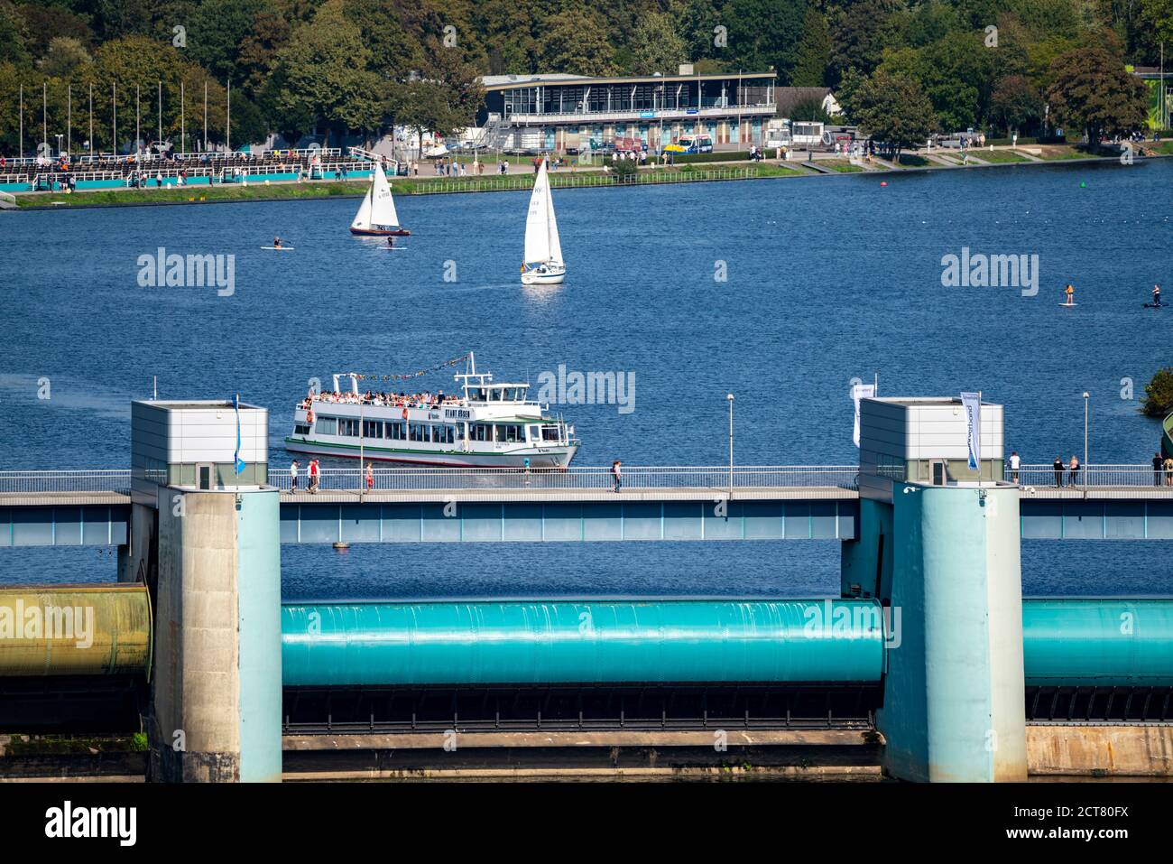 The Baldeneysee, a Ruhr reservoir, dam, with hydroelectric power ...