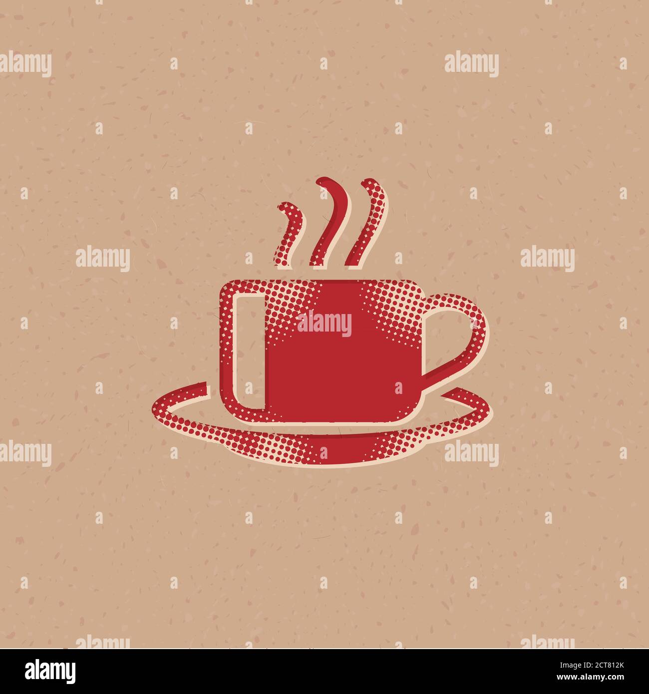 Coffee cup icon in halftone style. Grunge background vector ...
