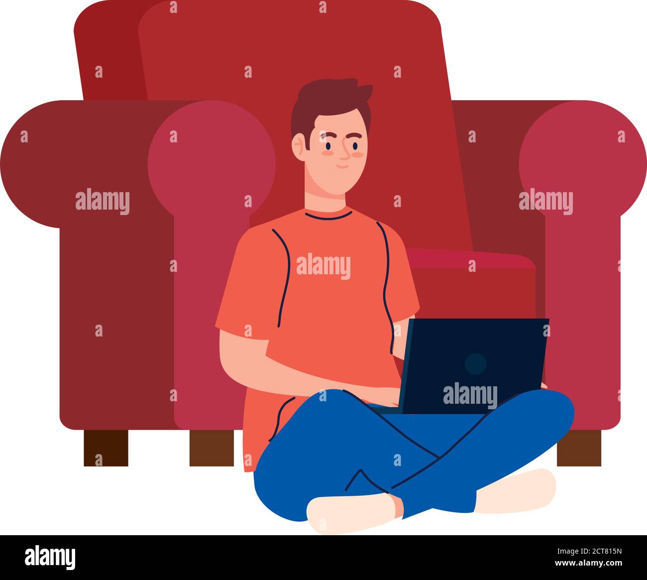 man cartoon with laptop working and chair vector design Stock Vector ...