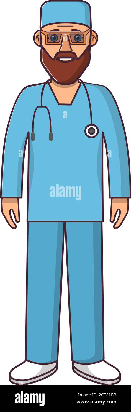 Young doctor character cartoon.Man with a beard and glasses Stock ...
