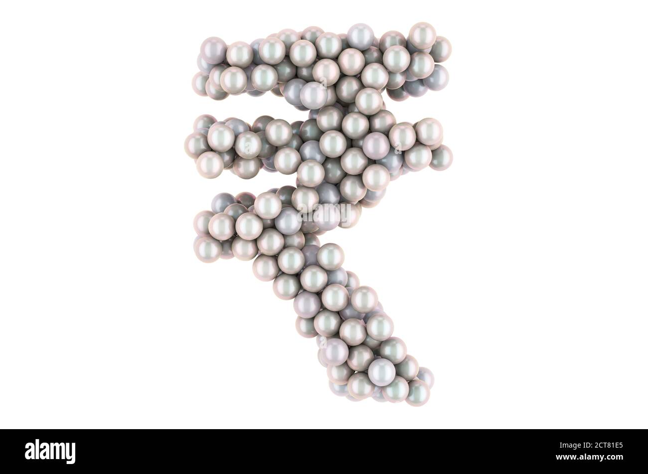 Rupee symbol from white pearls, 3D rendering isolated on white ...