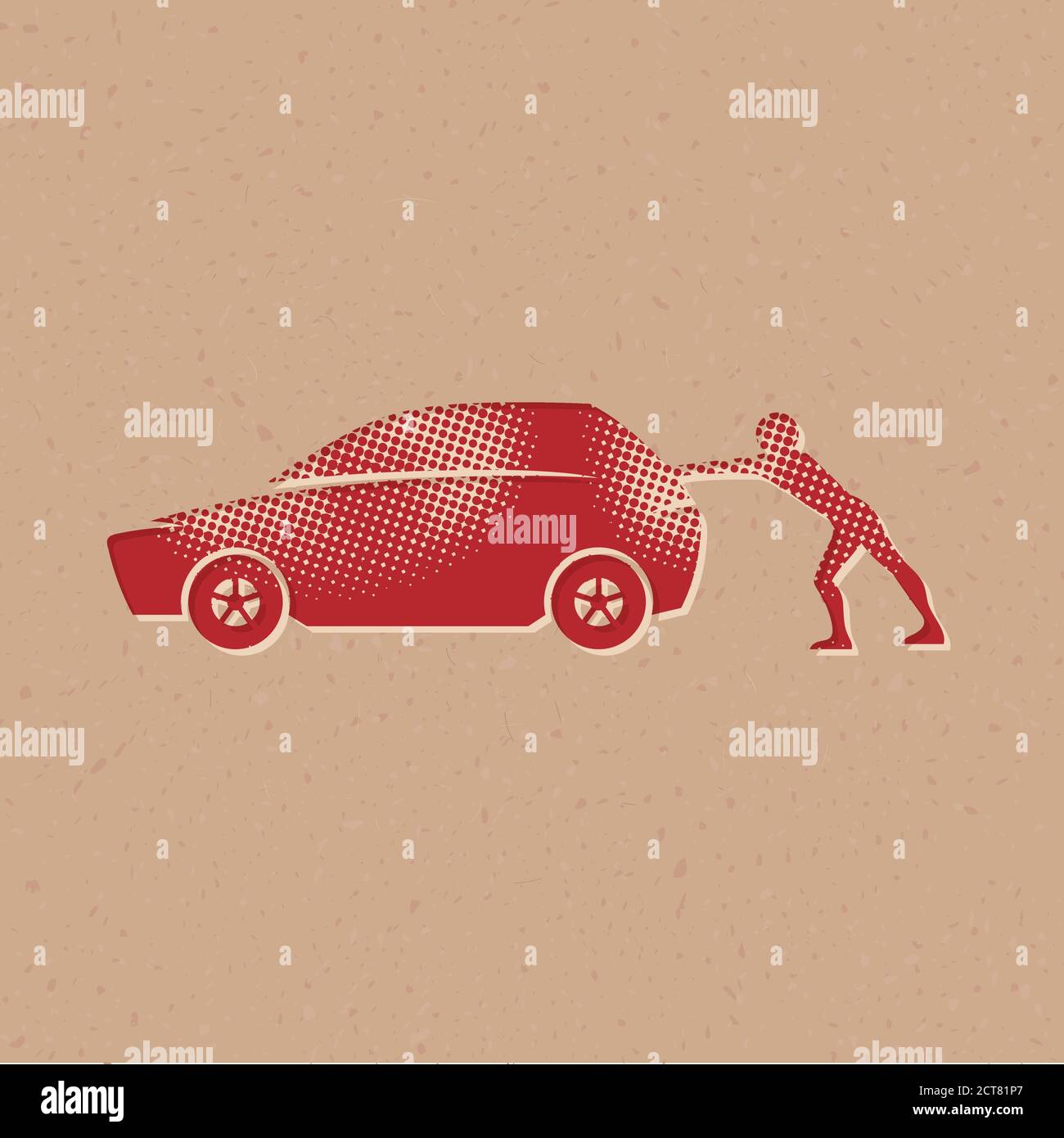 Car pushing icons in halftone style. Automotive vehicle maintenance ...