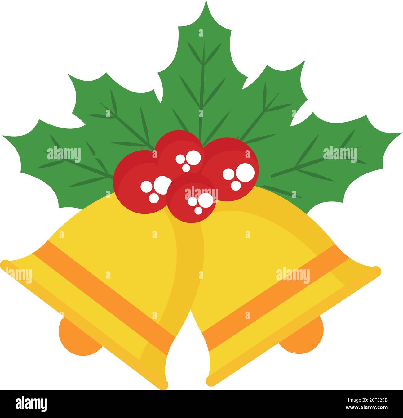 merry christmas bell with berries and leaves vector design Stock Vector ...
