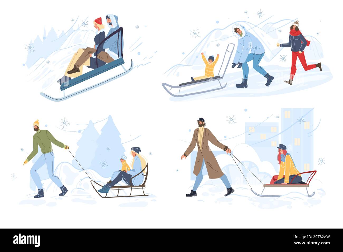 Family sledding Stock Vector Images - Alamy