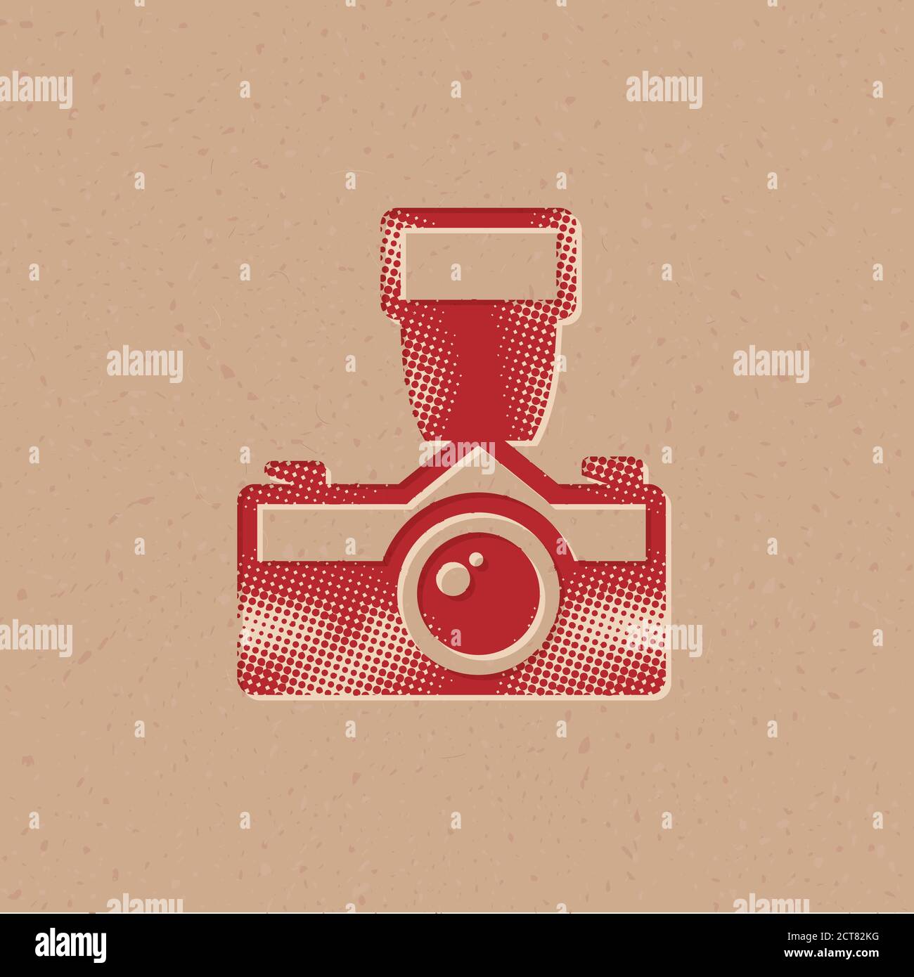 Old camera icon in halftone style. Grunge background vector ...
