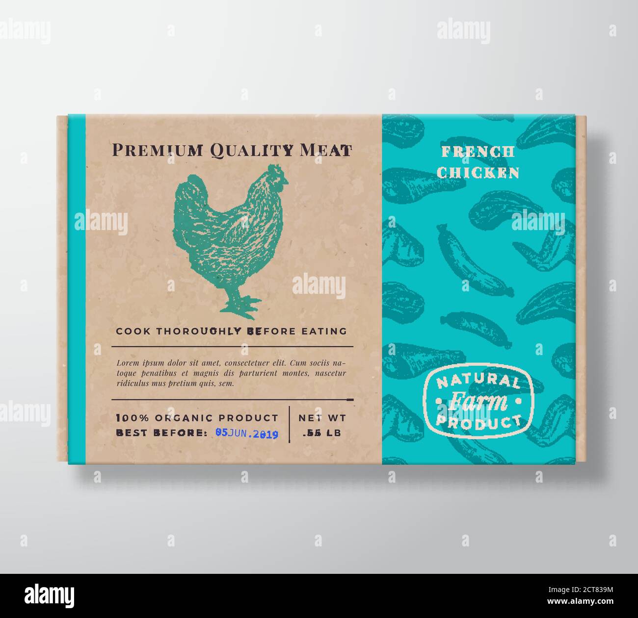 Meat Pattern Realistic Cardboard Box Container. Abstract Vector ...