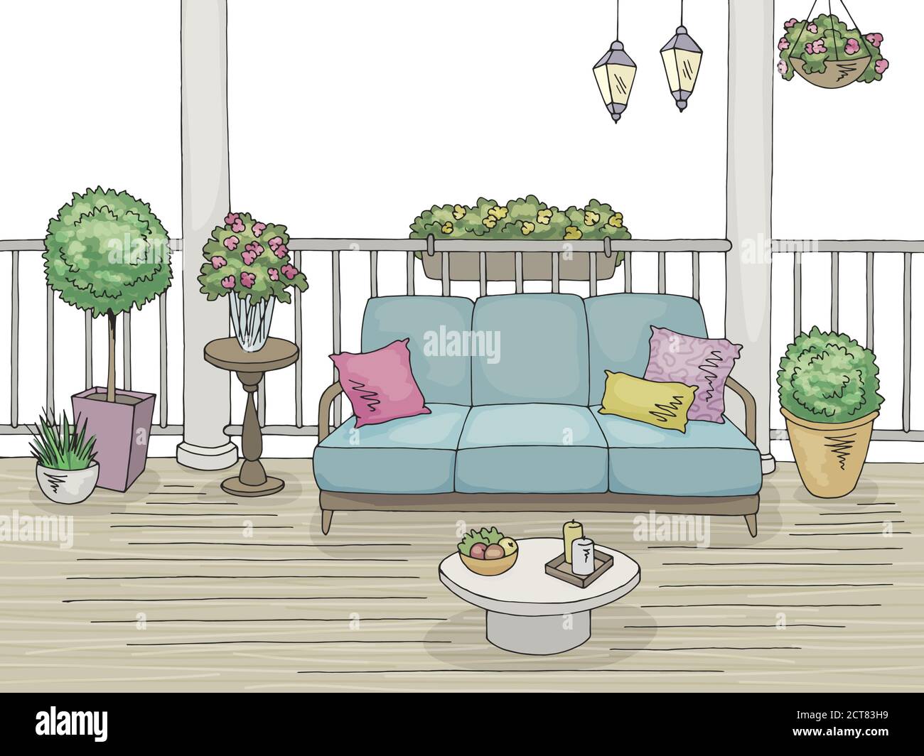 Balcony graphic color interior sketch illustration vector Stock Vector ...