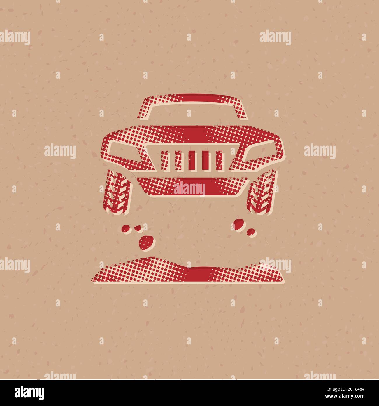Rally car icon in halftone style. Grunge background vector illustration ...