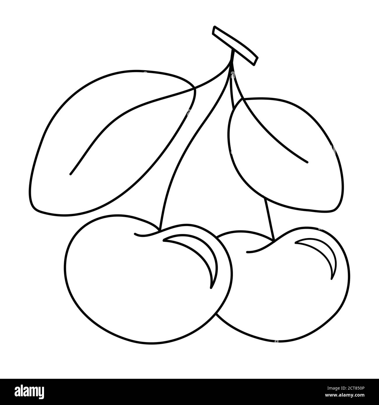 Ripe cherry with leaves, lineart sketch. Just a childish drawing ...