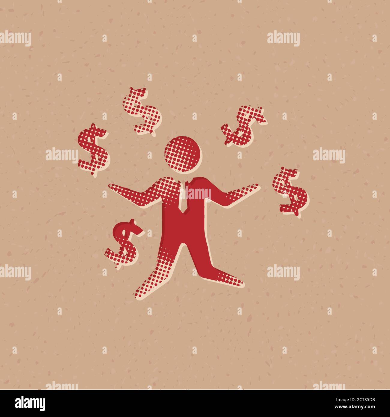 Businessman money icon in halftone style. Grunge background vector ...