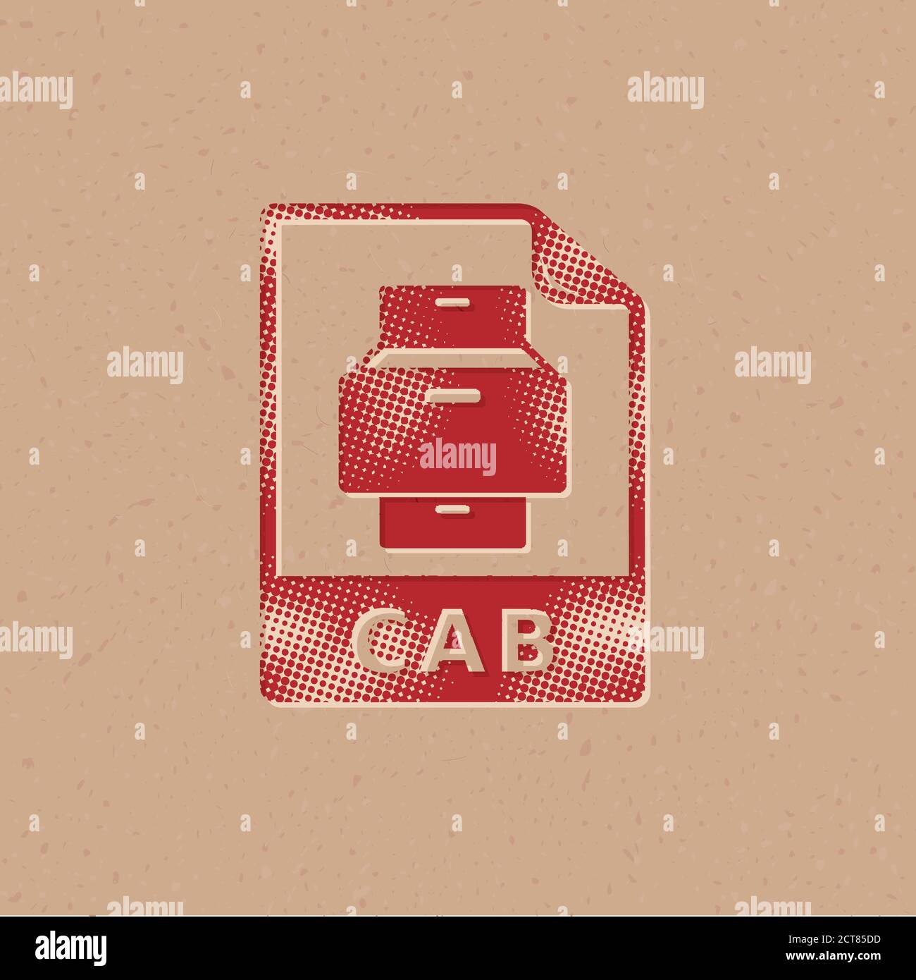 Cab file format icon in halftone style. Grunge background vector ...