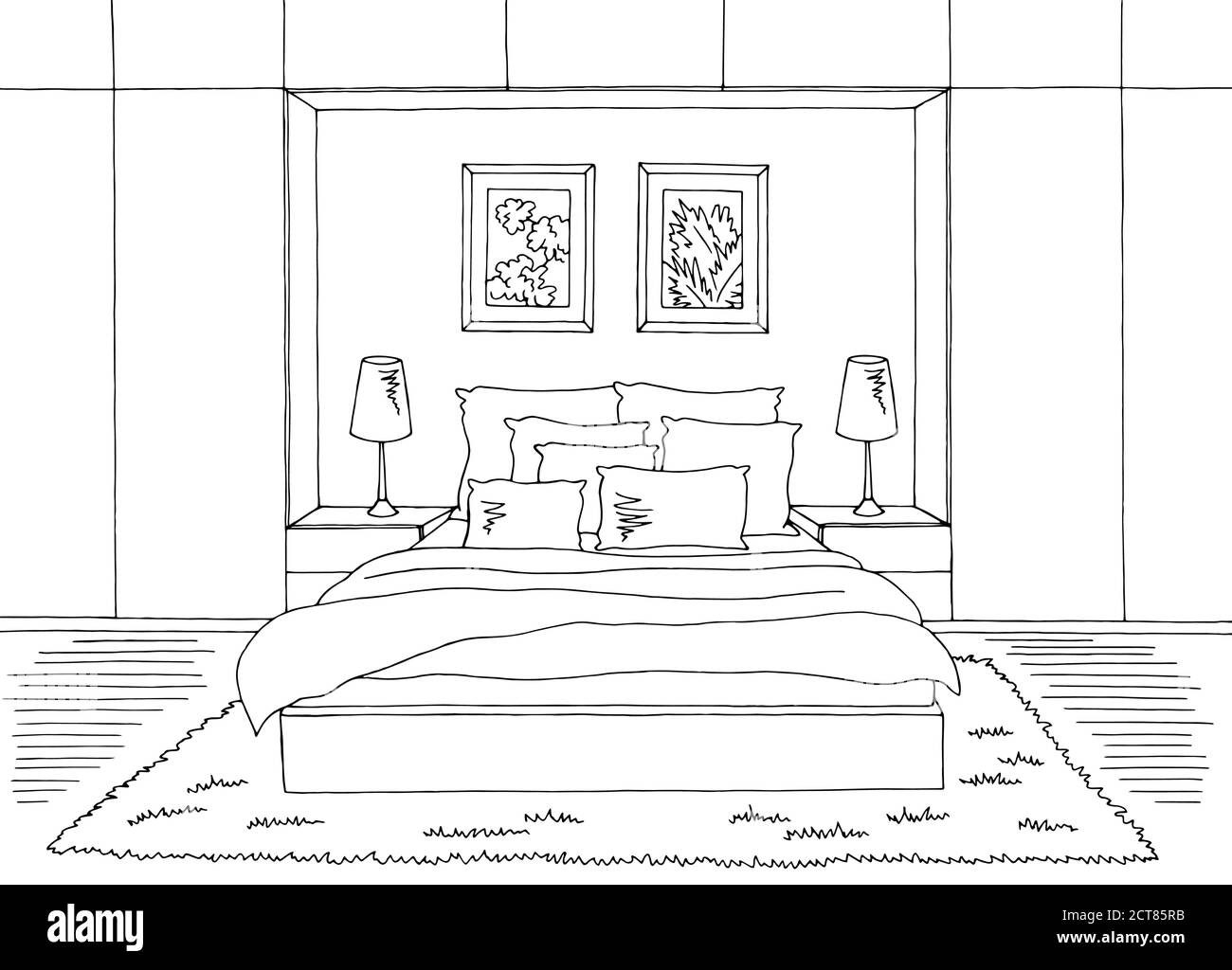 Bedroom graphic black white home interior sketch illustration vector ...