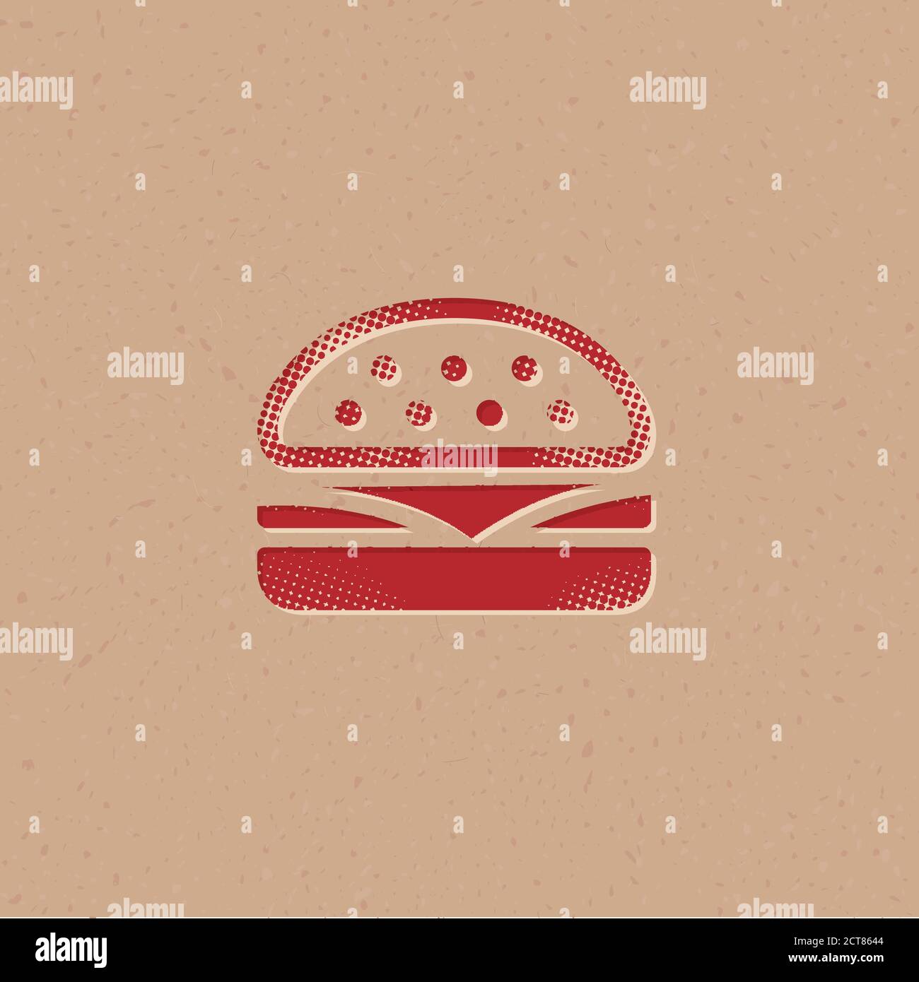 Burger icon in halftone style. Grunge background vector illustration ...
