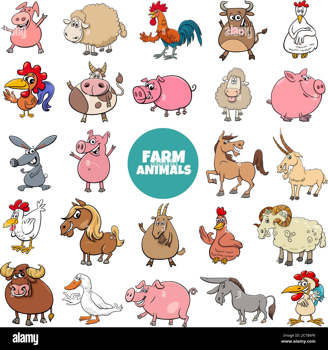 Cartoon Illustration of Comic Farm Animal Characters Big Set Stock ...