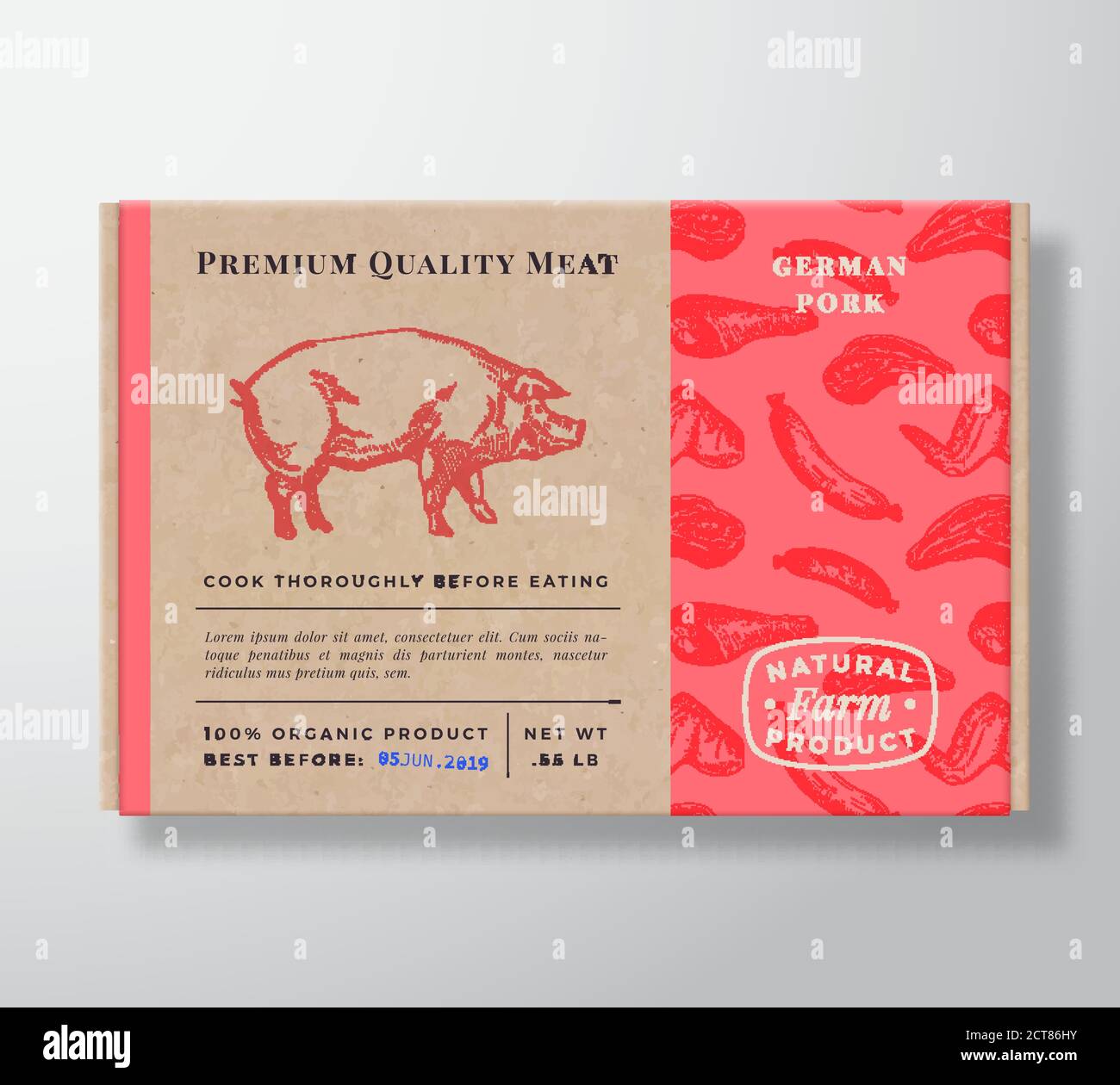 Meat Pattern Realistic Cardboard Box Container. Abstract Vector ...