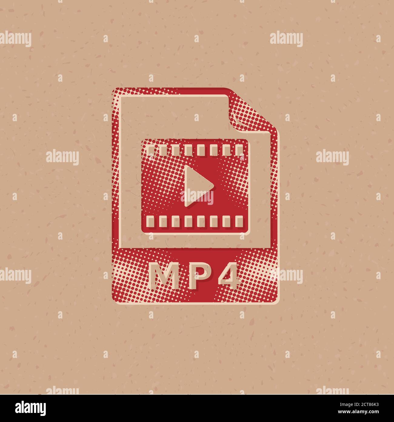 Video file format icon in halftone style. Grunge background vector ...
