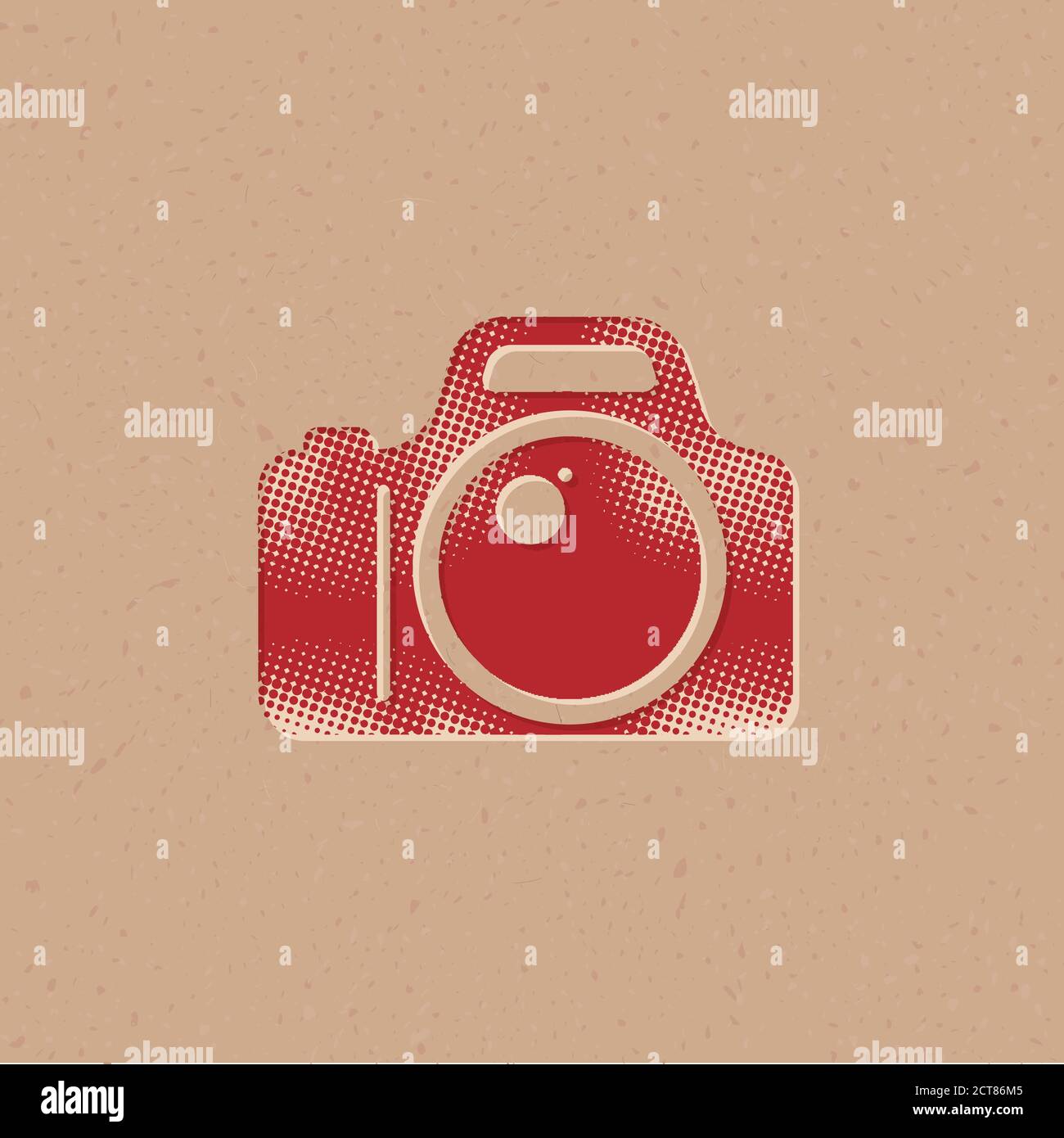 Camera icon in halftone style. Grunge background vector illustration ...