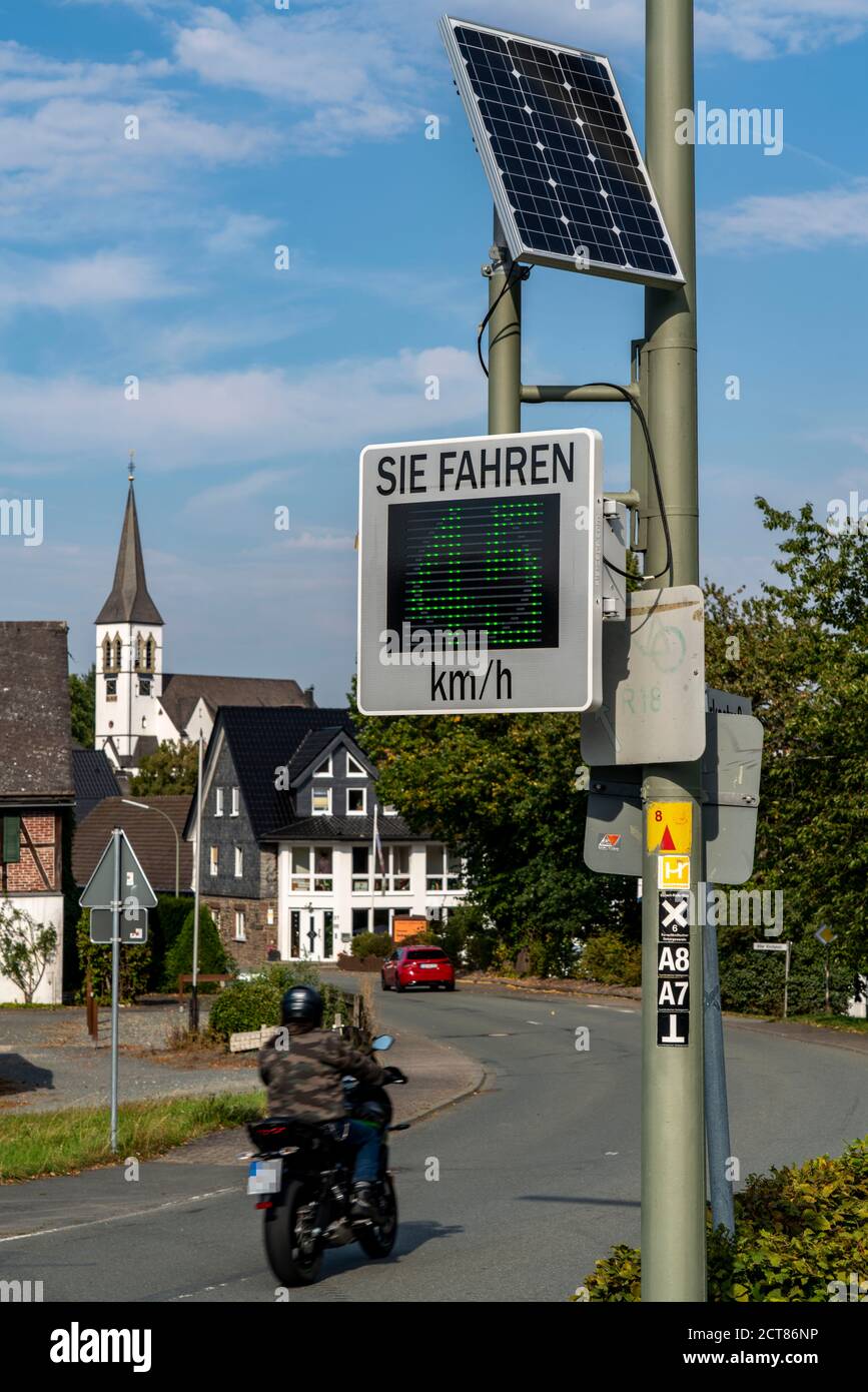 Radar speed displays, measuring system at the entrance to the village ...