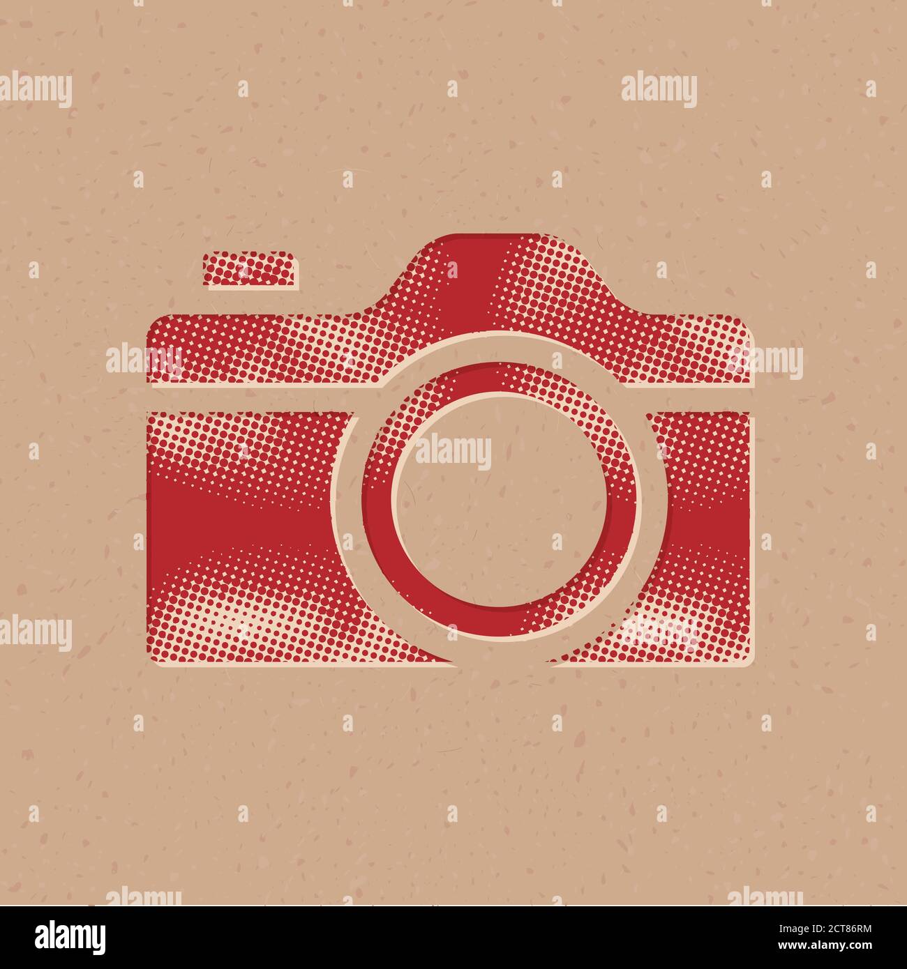 Camera icon in halftone style. Grunge background vector illustration ...