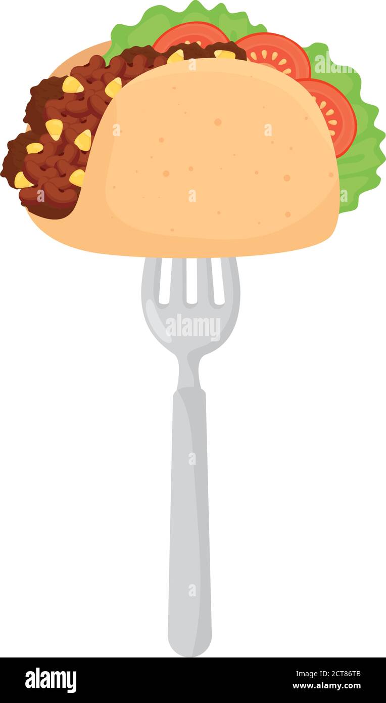 taco mexican food in fork on white background Stock Vector Image & Art ...