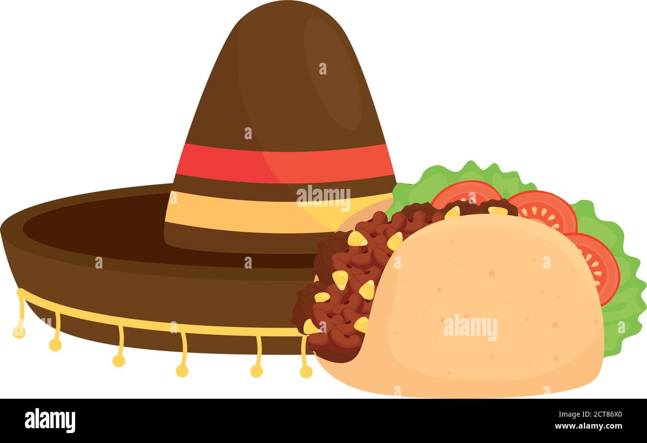 mexican hat with taco food in white background Stock Vector Image & Art ...