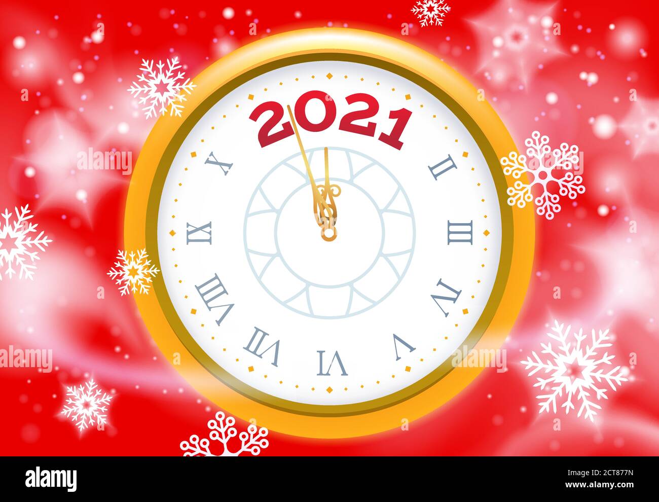 New 2021 Year snow poster. Vector clock face, happy 2021 holiday ...