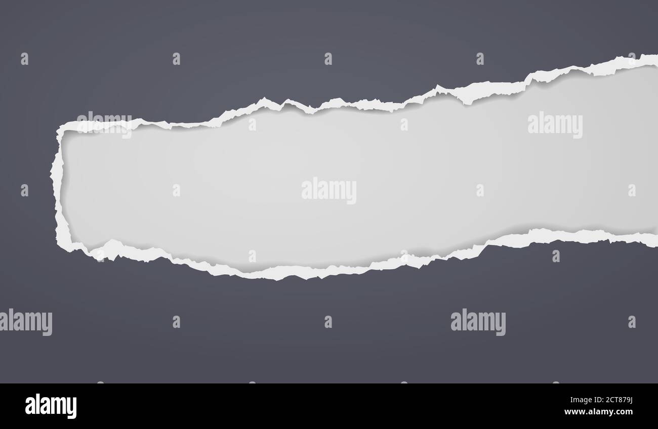 Piece of torn, ripped black paper with soft shadow is on white ...