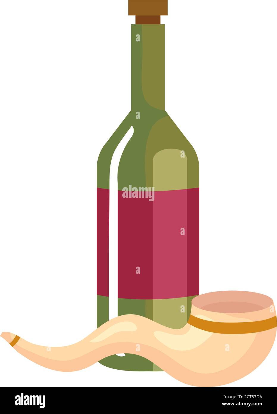 bottle of wine with shofar horn, in white background Stock Vector Image ...